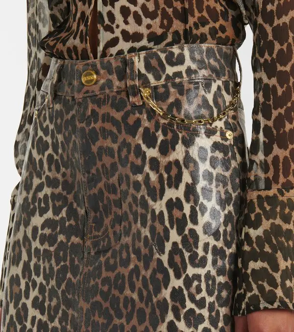 GANNI Leopard-print Denim Skirt