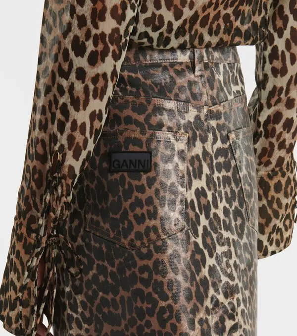 GANNI Leopard-print Denim Skirt