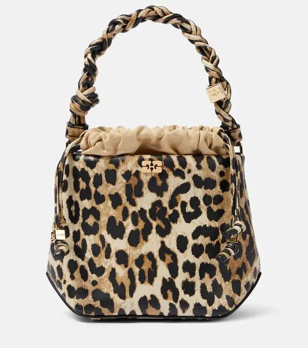 GANNI Bou Leopard-print Bucket Bag - Brown
