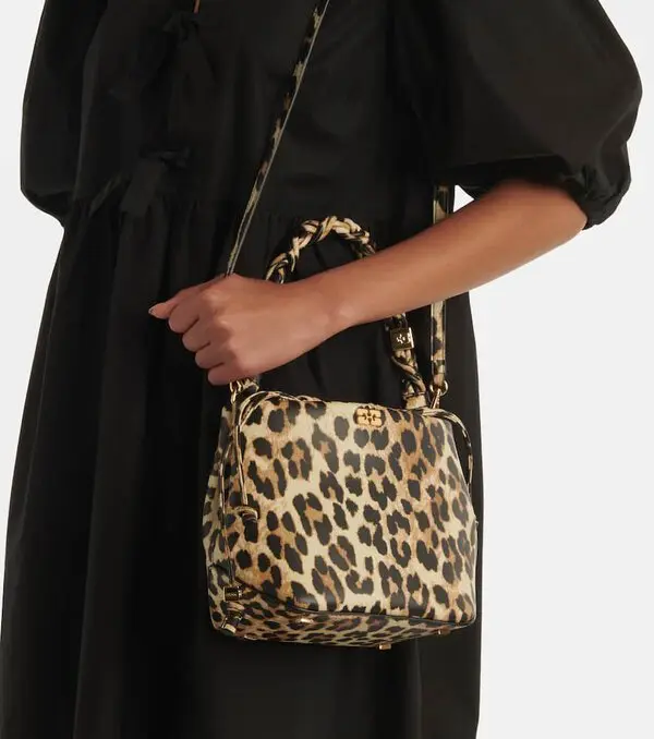 GANNI Bou Leopard-print Bucket Bag - Brown