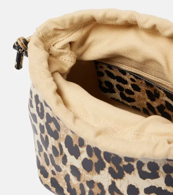 GANNI Bou Leopard-print Bucket Bag - Brown