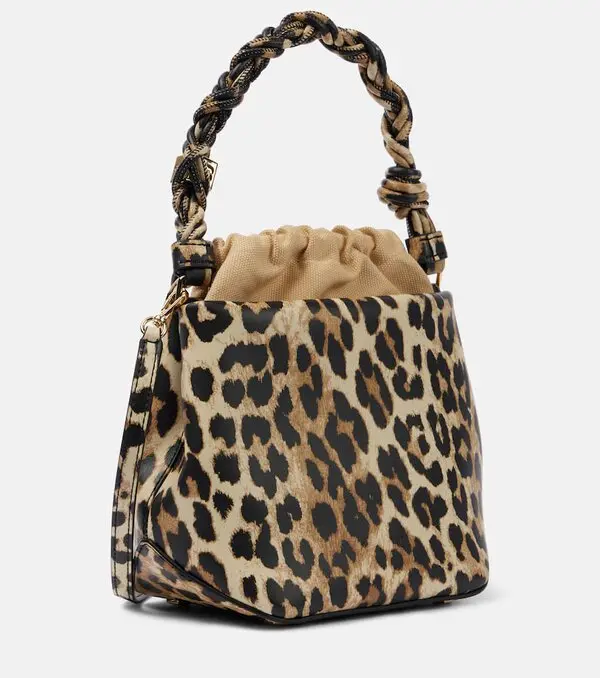 GANNI Bou Leopard-print Bucket Bag - Brown