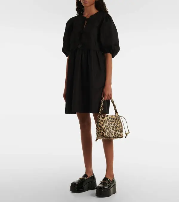 GANNI Bou Leopard-print Bucket Bag - Brown
