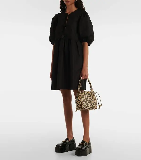 GANNI Bou Leopard-print Bucket Bag - Brown