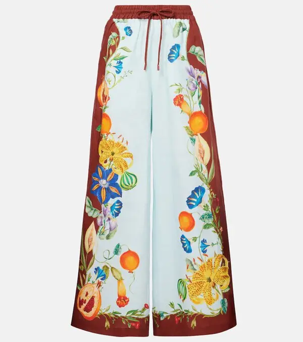 ALEMAIS Dahlia Floral Linen Wide-leg Pants - Multicoloured