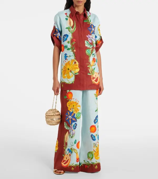ALEMAIS Alémais Dahlia Floral Linen Wide-leg Pants
