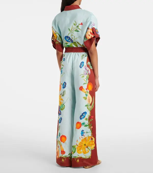 ALEMAIS Alémais Dahlia Floral Linen Wide-leg Pants