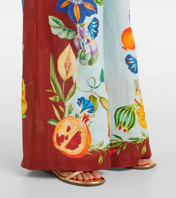 ALEMAIS Alémais Dahlia Floral Linen Wide-leg Pants