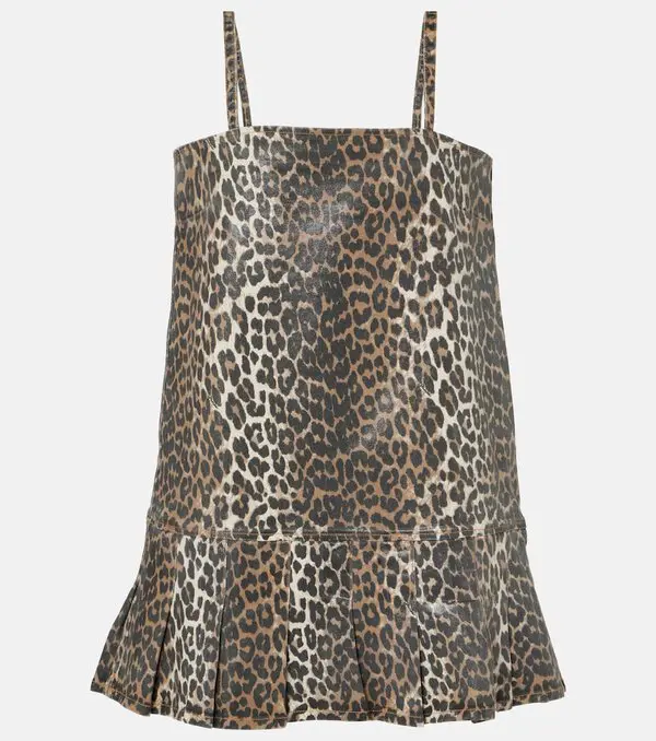GANNI Leopard-print Denim Minidress - Brown