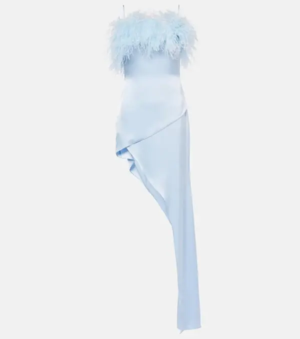 David Koma Feather-trimmed Cocktail Dress - Blue