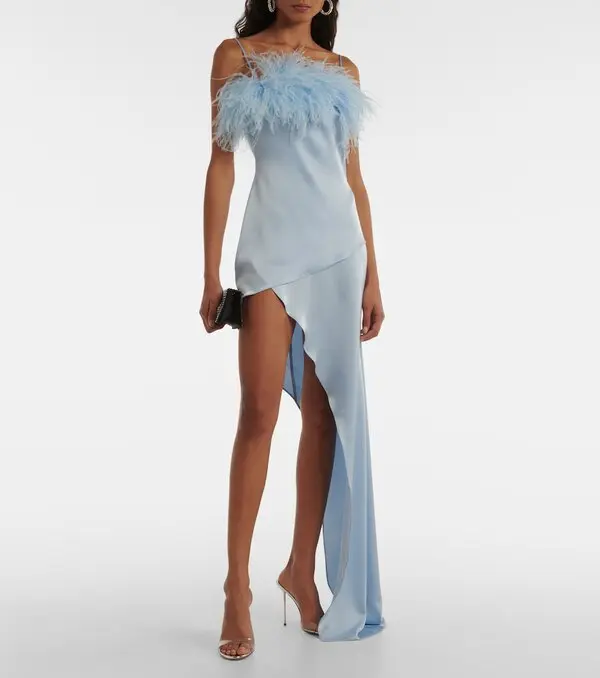 David Koma Feather-trimmed Satin Cocktail Dress