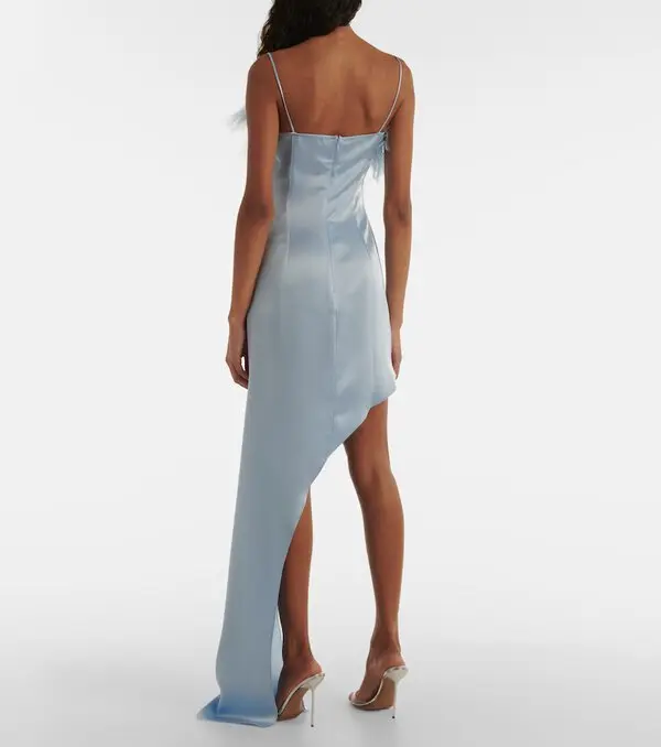 David Koma Feather-trimmed Satin Cocktail Dress