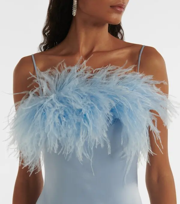 David Koma Feather-trimmed Satin Cocktail Dress