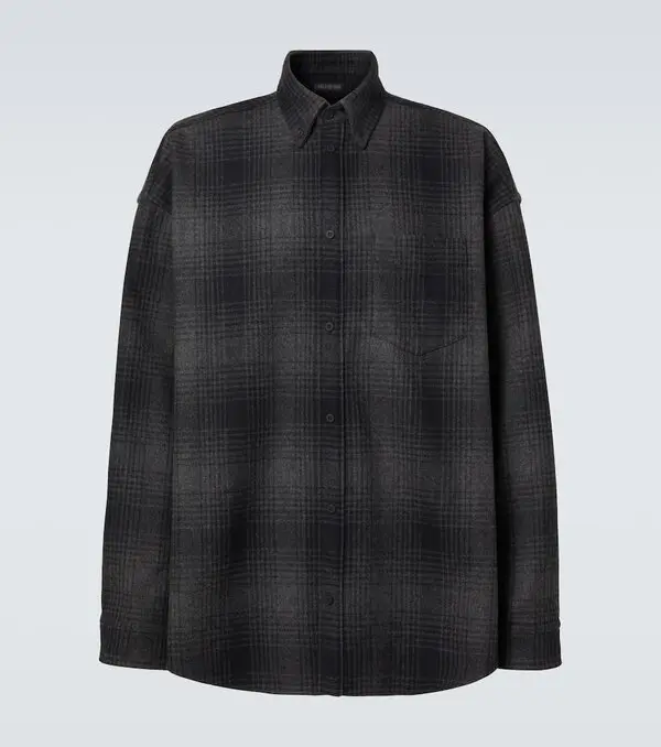 Balenciaga Checked Wool-blend Flannel Shirt
