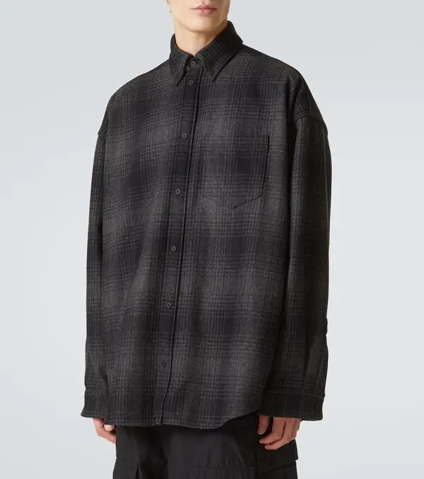 Balenciaga Checked Wool-blend Flannel Shirt