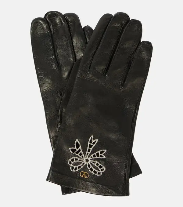 Valentino Garavani Vlogo Signature Leather Gloves - Black