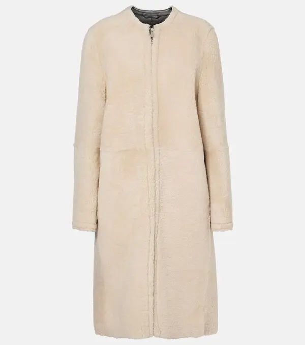 TOTEME Shearling Zip-up Coat - Beige