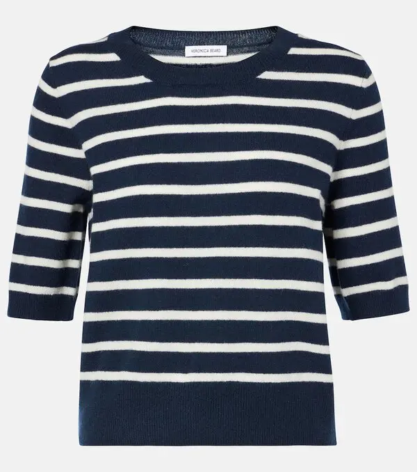 Veronica Beard Shana Striped Cashmere Sweater - Blue