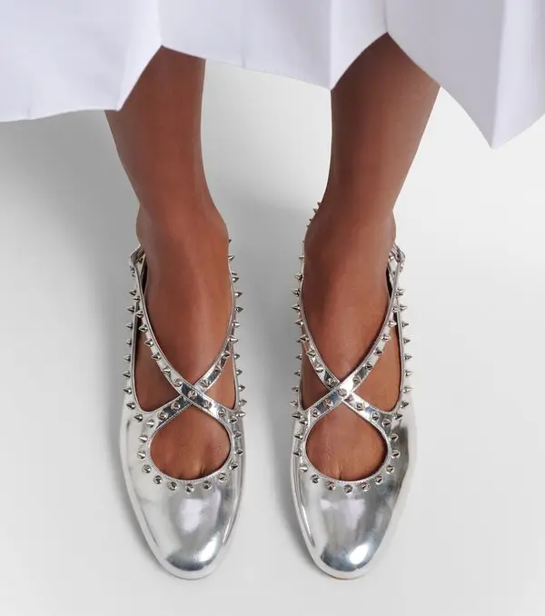 CHRISTIAN LOUBOUTIN Pilouta Jane Spikes Ballet Flats - Silver