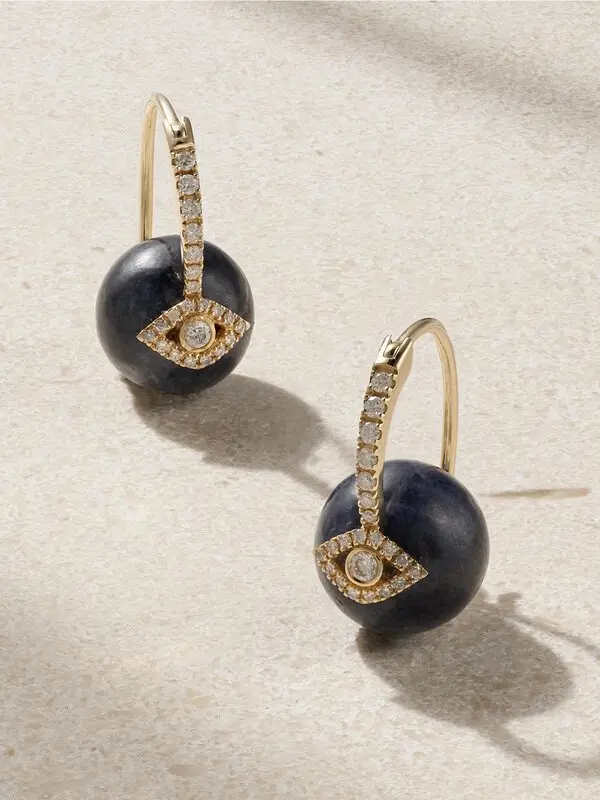 SYDNEY EVAN Evil Eye 14-karat Gold, Sapphire And Diamond Earrings - Black