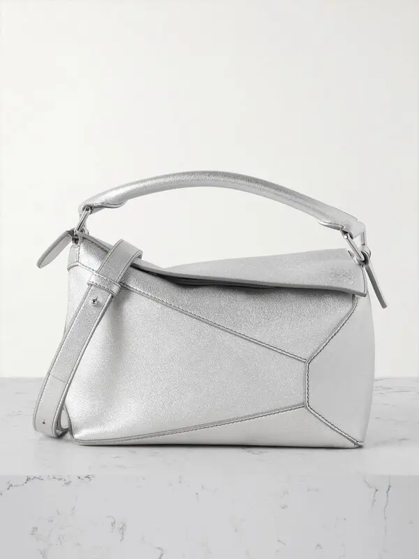Loewe Puzzle Edge Mini Metallic Shoulder Bag - Silver