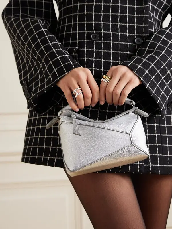Loewe Puzzle Edge Mini Metallic Shoulder Bag - Silver