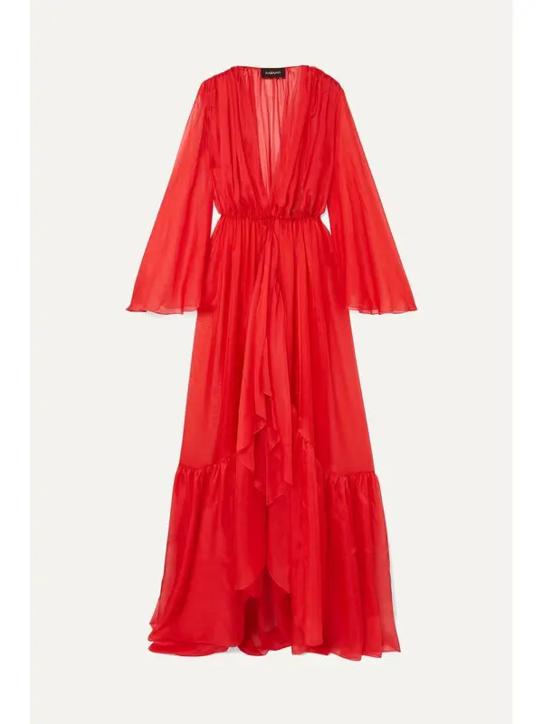 RASARIO Ruffled Silk-chiffon Jacket - Red