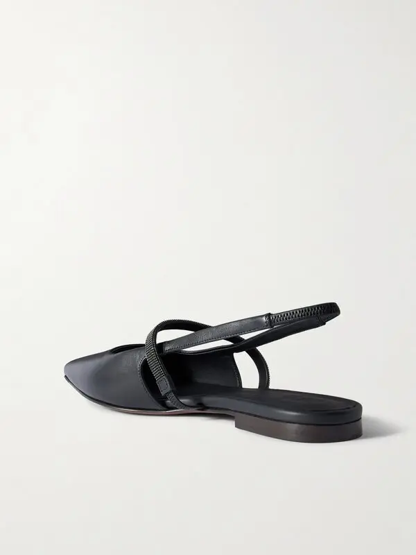 Brunello Cucinelli Embellished Leather Slingback Flats