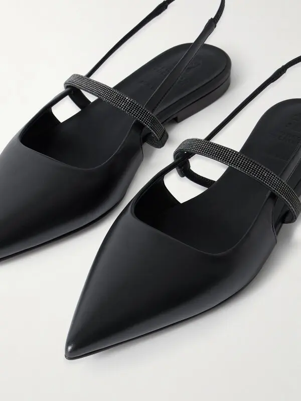 Brunello Cucinelli Embellished Leather Slingback Flats