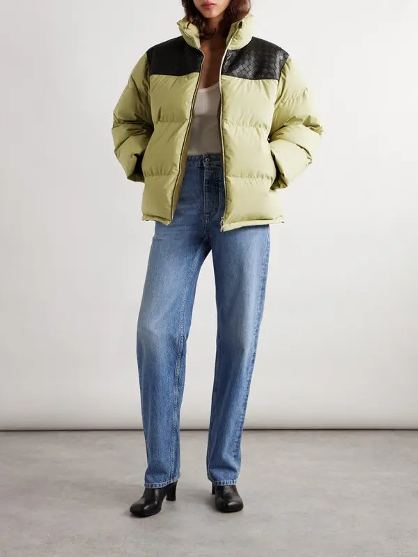 Bottega Veneta Quilted Intrecciato Leather-trimmed Down Jacket