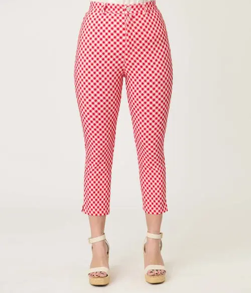 Unique Vintage Rachelle Capri Pants - Red Gingham