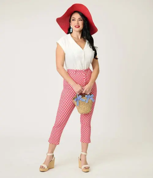 Unique Vintage Rachelle Capri Pants - Red Gingham