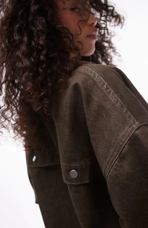 Topshop Oversized Denim Jacket With Corduroy Collar