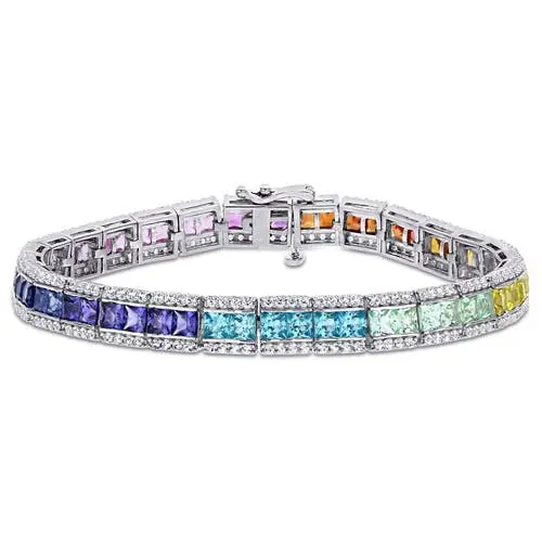 JULIANNA B. Sterling Silver Multi-color Lab-created Tennis Bracelet - Sapphire