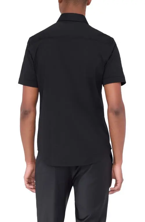 Bugatchi Miles Ooohcotton® Solid Short Sleeve Button-up Shirt - Black