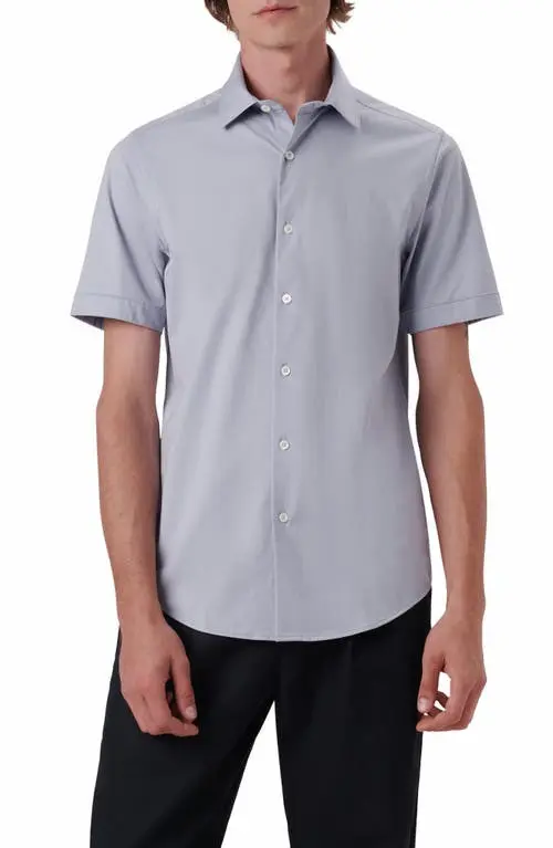 Bugatchi Miles Ooohcotton® Solid Short Sleeve Button-up Shirt - Platinum