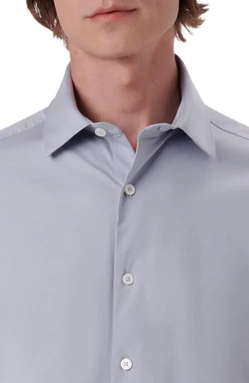 Bugatchi Miles Ooohcotton® Solid Short Sleeve Button-up Shirt - Platinum