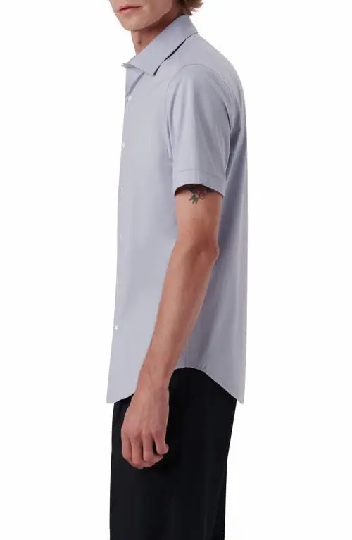 Bugatchi Miles Ooohcotton® Solid Short Sleeve Button-up Shirt - Platinum