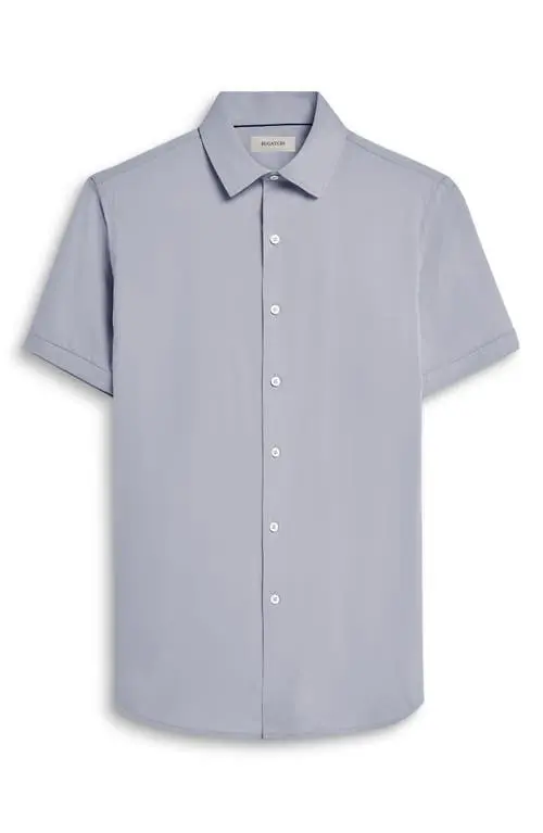 Bugatchi Miles Ooohcotton® Solid Short Sleeve Button-up Shirt - Platinum