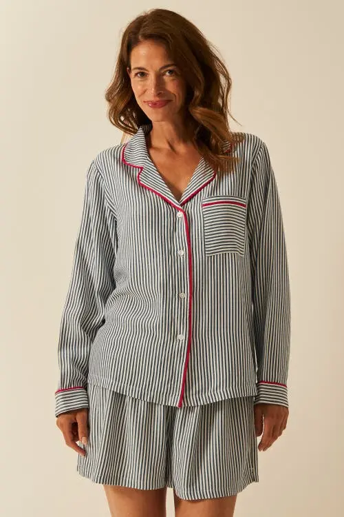 STRIPE & STARE Ecovero Pajama Top - Midnight Stripe