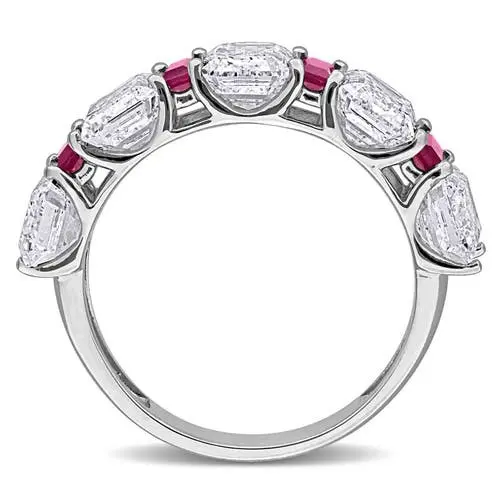 JULIANNA B. 14k White Gold Semi-eternity Ring With Lab-created And Lab Grown Diamond - Ruby