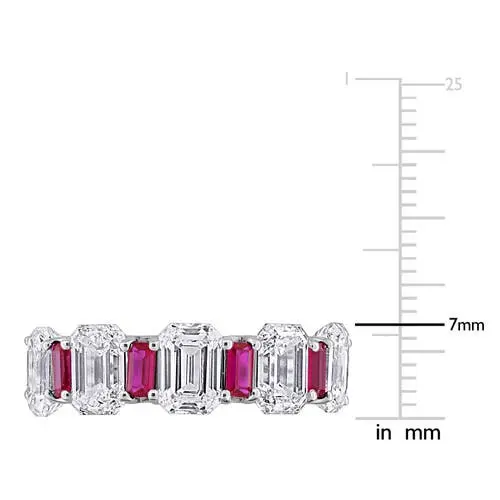 JULIANNA B. 14k White Gold Semi-eternity Ring With Lab-created And Lab Grown Diamond - Ruby