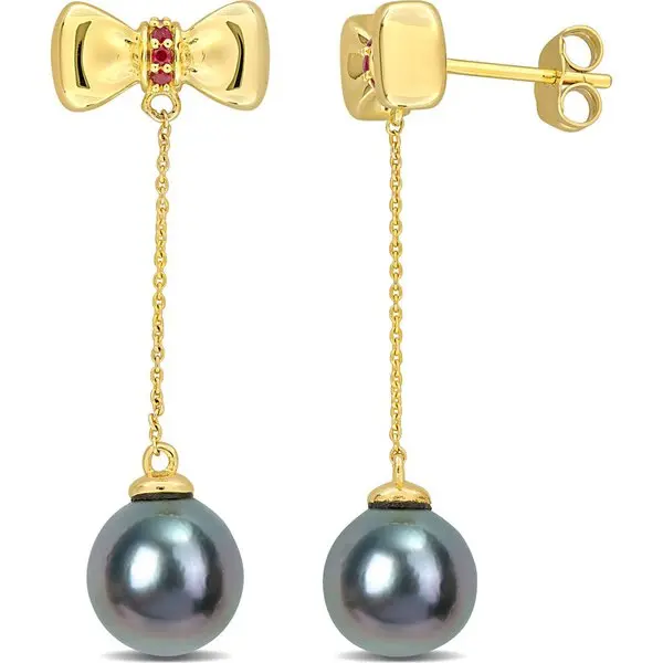 JULIANNA B. Tahitian Pearl And Gem Bow Dangle Earrings - Ruby
