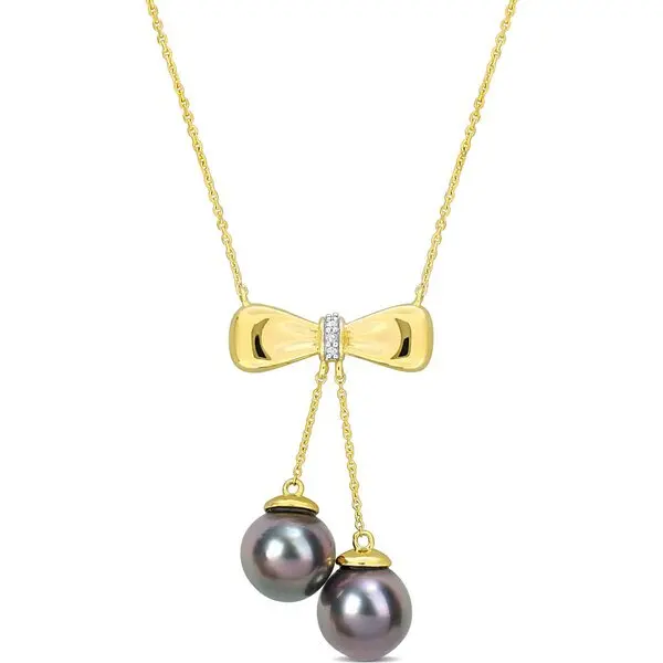 JULIANNA B. Cultured Pearl And Diamond Bow Necklace - Tahitian Pearl