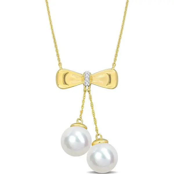 JULIANNA B. Cultured Pearl And Diamond Bow Necklace - White Fw Pearl