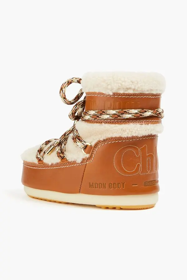 CHLOÉ X MOON BOOT Embroidered Shearling And Leather Snow Boots