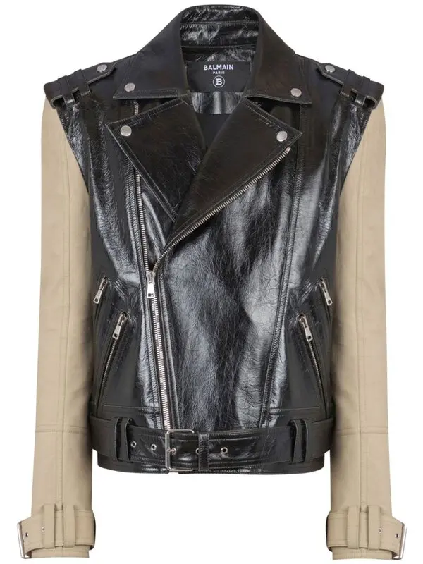 Balmain Panelled Biker Jacket - Black