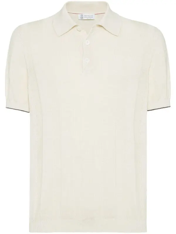 Brunello Cucinelli Ribbed-knit Polo Shirt - Neutrals