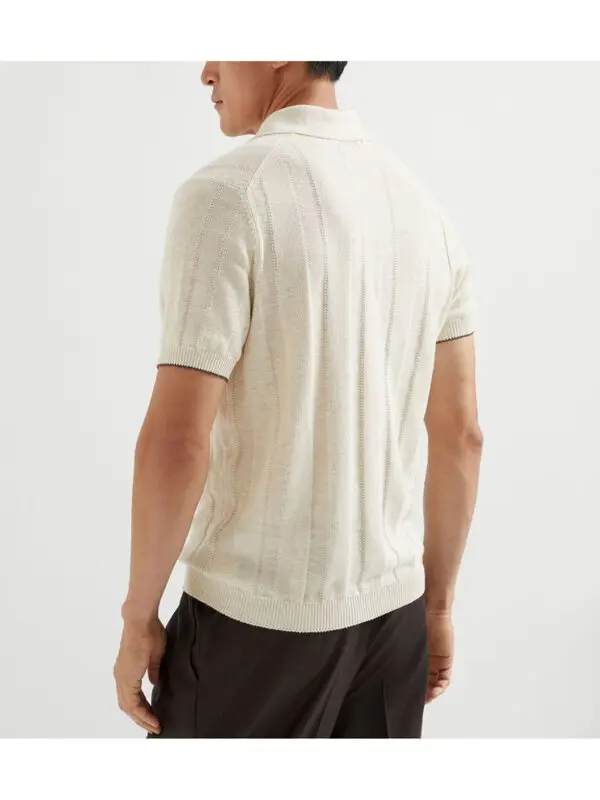 Brunello Cucinelli Ribbed-knit Polo Shirt - Neutrals