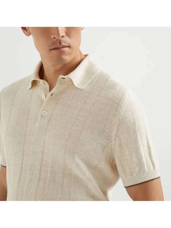 Brunello Cucinelli Ribbed-knit Polo Shirt - Neutrals